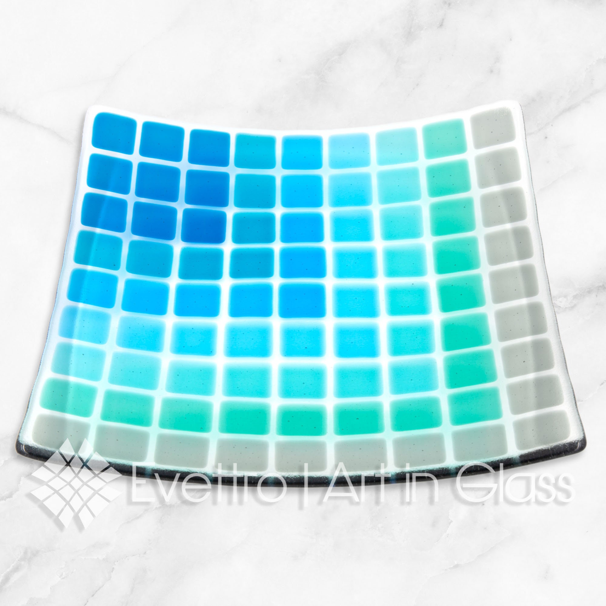 Square Glass Plate, Quattro Collection: Blue & Gray - Etsy