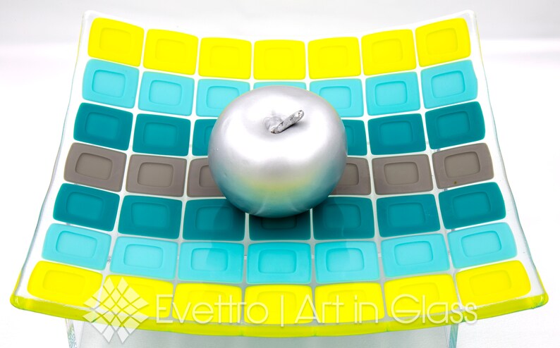 Square Glass Plate, Dilution Collection: Lime & Teal - Etsy