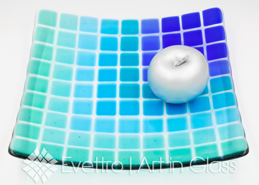 Square Glass Plate, Quattro Collection: Blue & Teal - Etsy