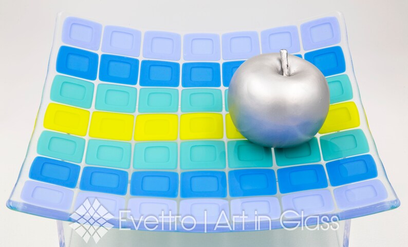 Square Glass Plate, Dilution Collection: Lime & Blue - Etsy