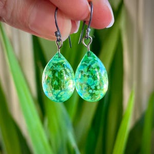 Glass Drop Earrings, Pale Green Glass Drops, Lampwork Droplet Earrings ...