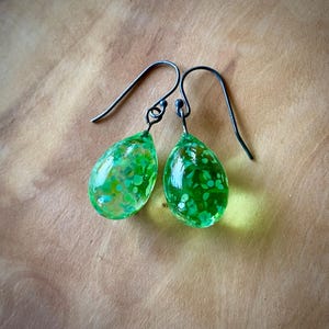 Glass Drop Earrings, Pale Green Glass Drops, Lampwork Droplet Earrings ...