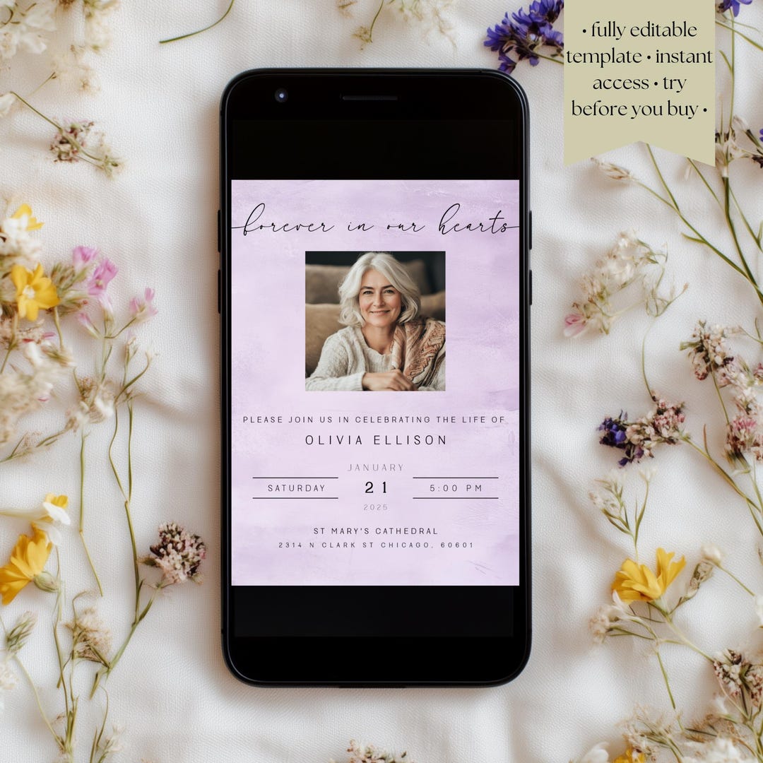 Digital Funeral Evite, Celebration of Life Announcement, Funeral ...