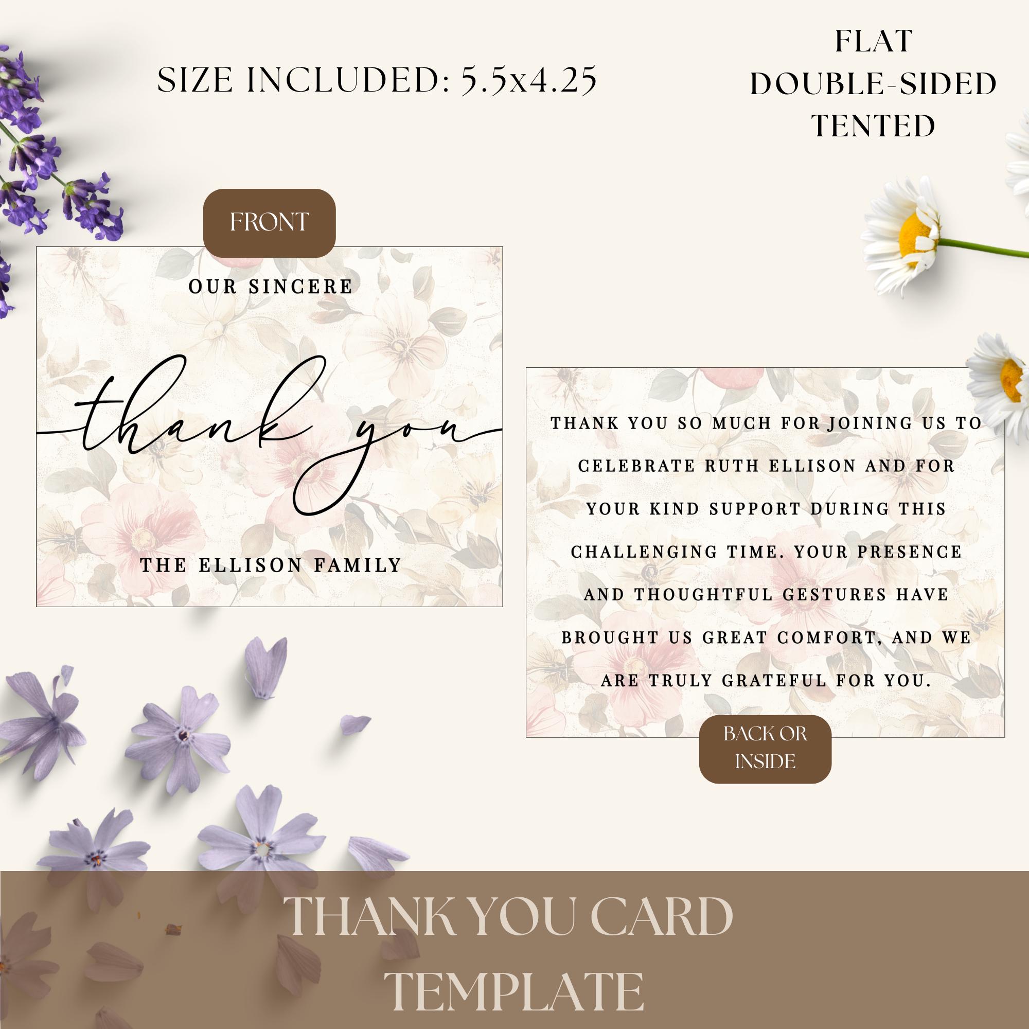 Editable Funeral Thank You Card Template | Print Vintage Garden Floral ...