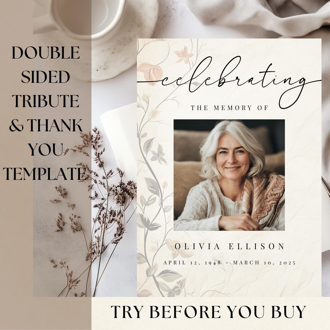 Editable Funeral Double-sided Tribute Design Template | Simple Elegant ...