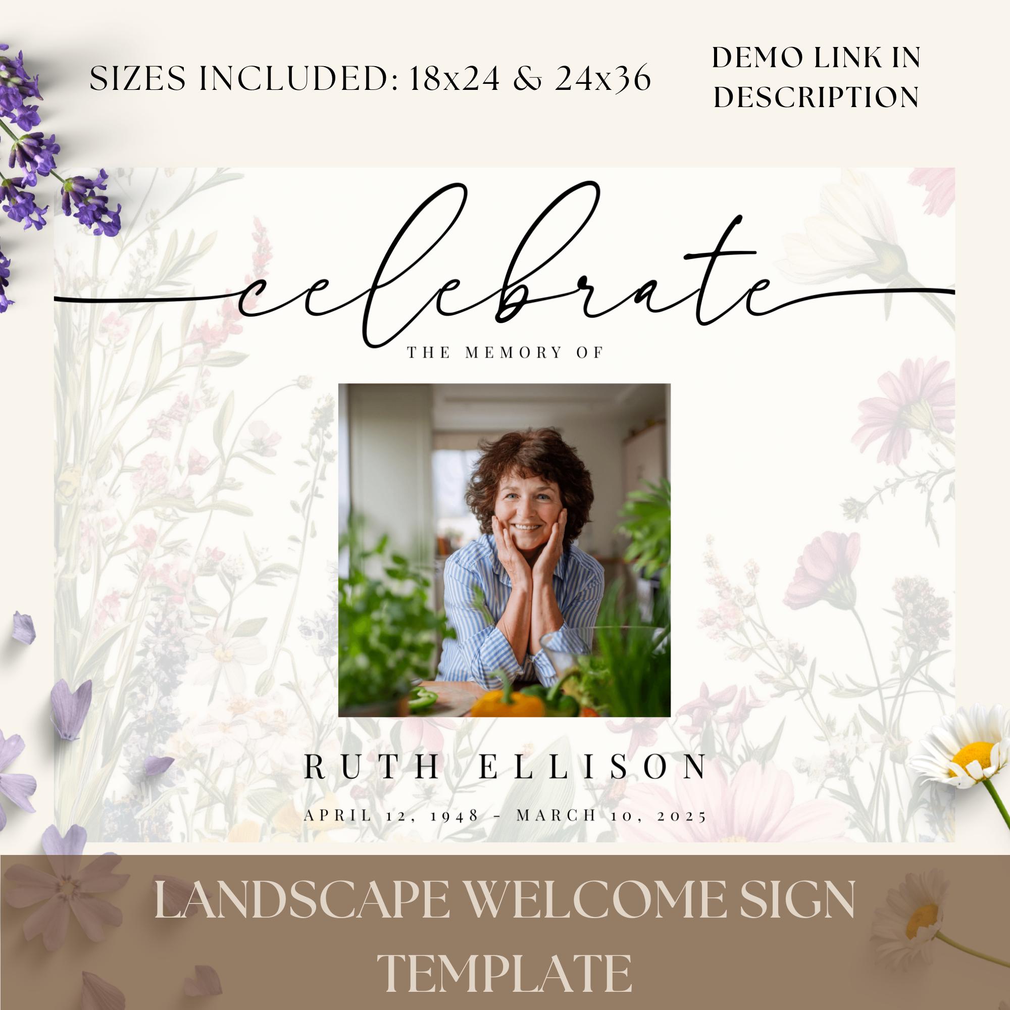 Editable LANDSCAPE Funeral Welcome Sign | Celebration of Life Poster ...
