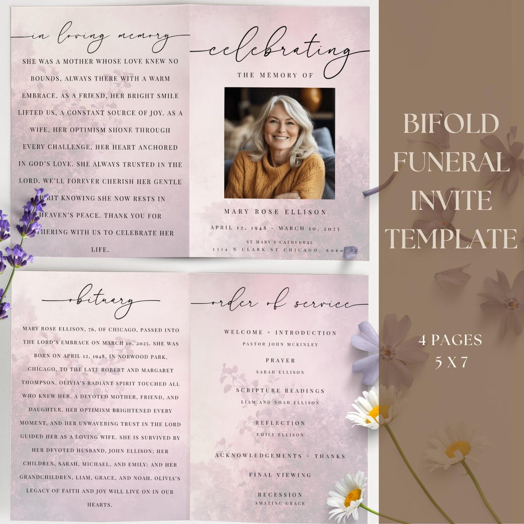 Editable Funeral Bi-fold Program Template | Deep Maroon Obituary ...