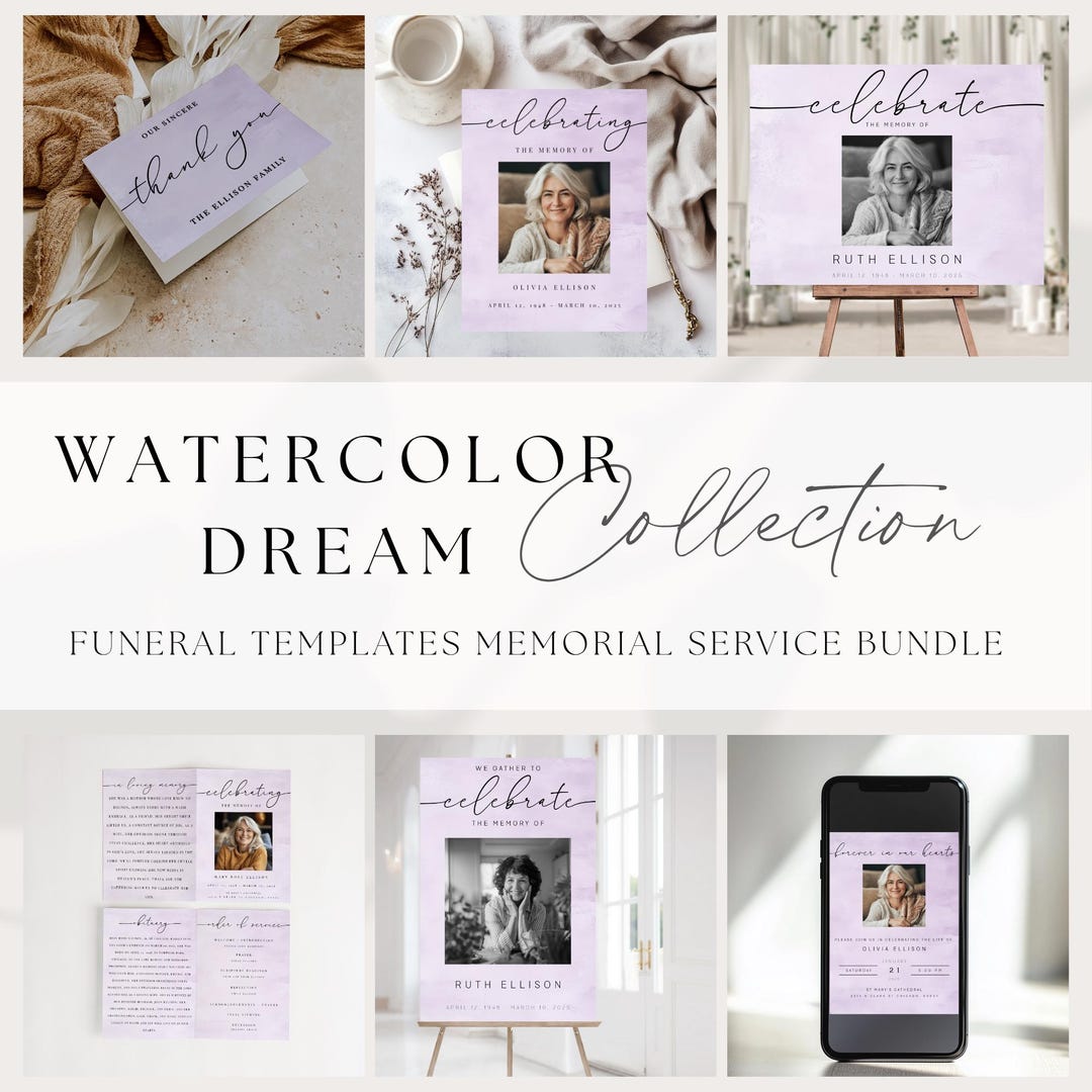Funeral Light Purple Watercolor Stationary Pack | Editable Digital ...