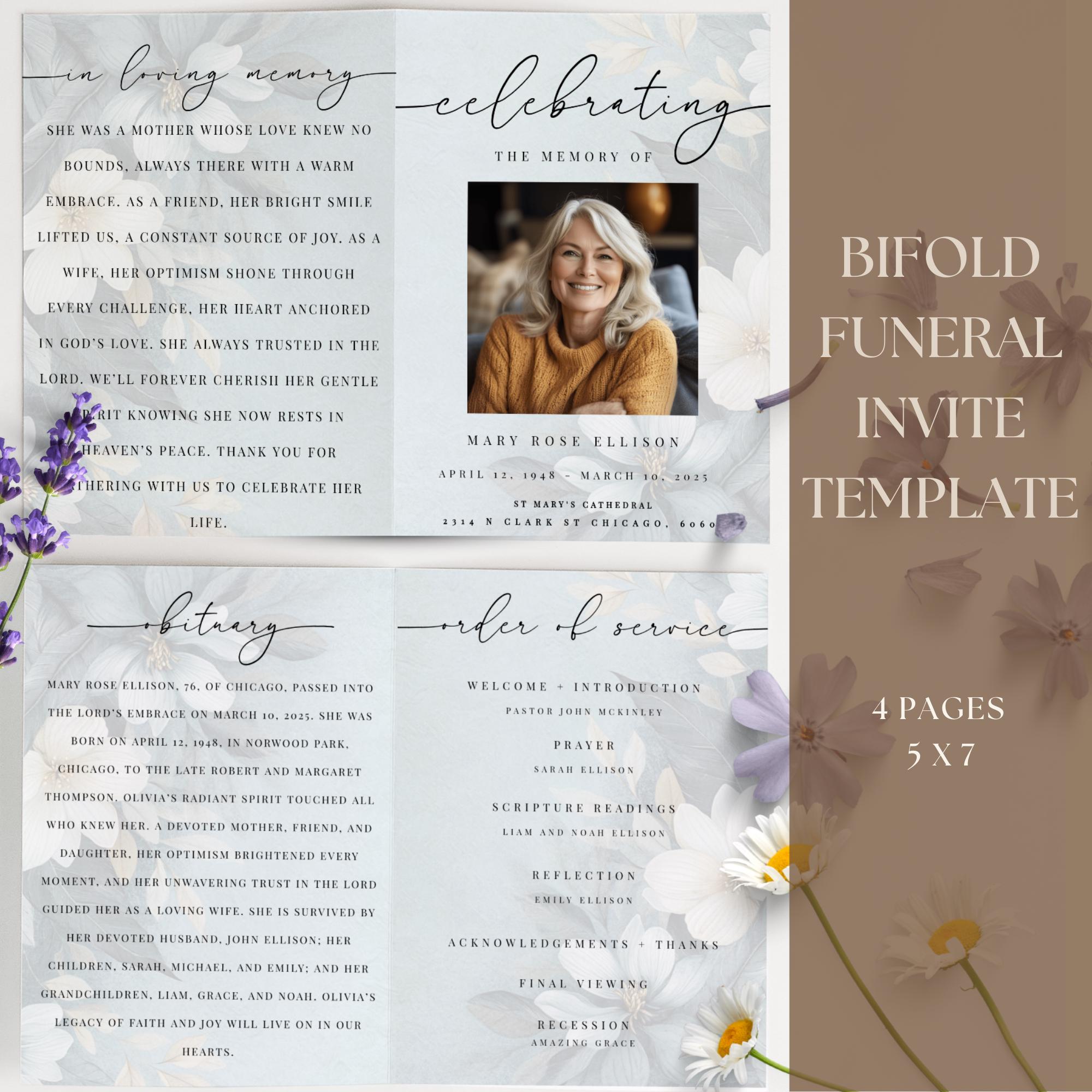 Editable Funeral Bi-fold Program Template | Blue Lily Obituary & Order ...