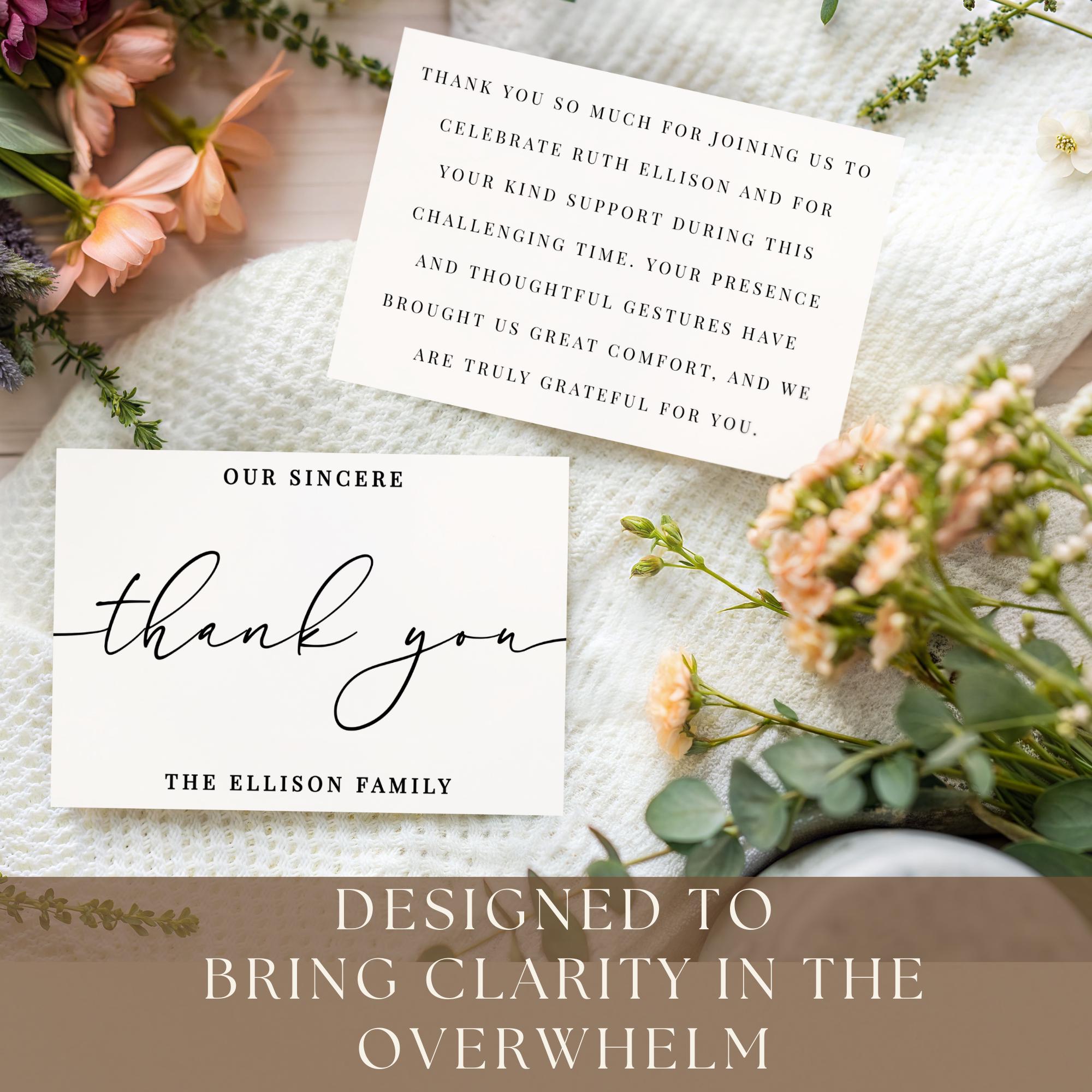 Editable Funeral Thank You Card Template | Print Minimal Black & White ...