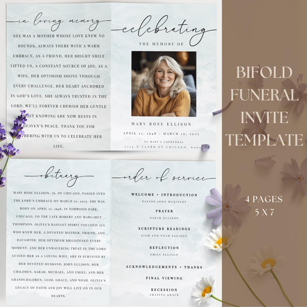 Editable Funeral Bi-fold Program Template | Beach Ocean Obituary ...
