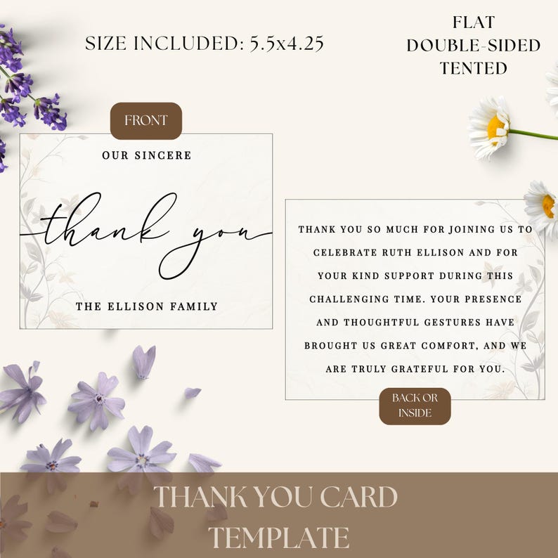 Editable Funeral Thank You Card Template | Simple Elegant Light Floral ...