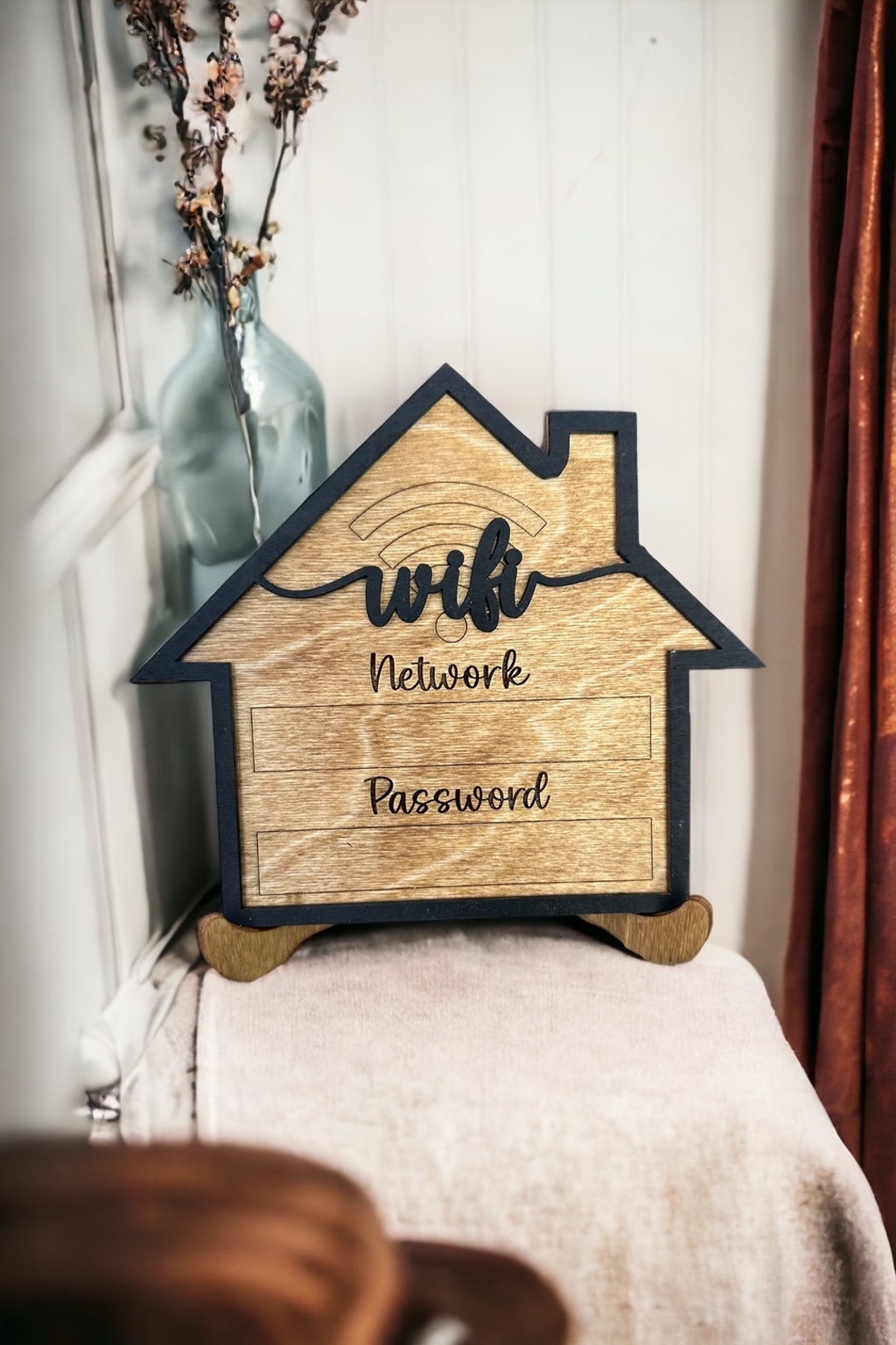 Wifi Password Sign With Easel | Wooden Password Sign | Network Password ...