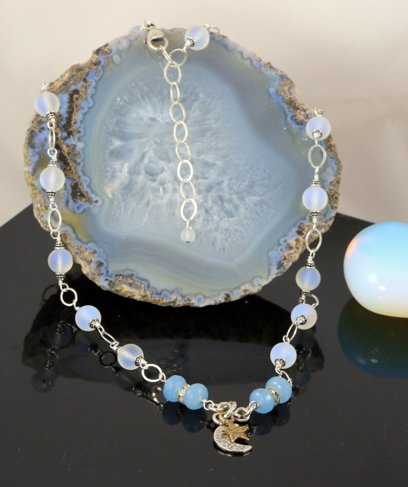 White Opalescent Recycled Sea Glass Blue Quartz Gemstone Moon Star ...