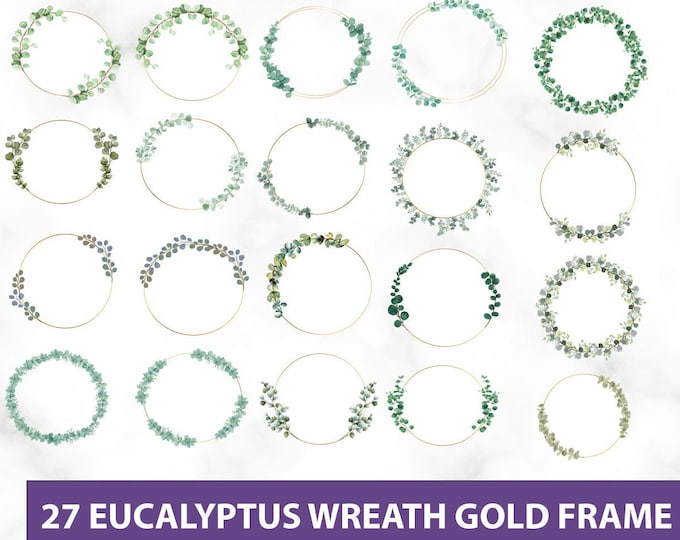 Eucalyptus Wreath Gold Frame Clipart PNG SVG Greenery Wreath - Etsy