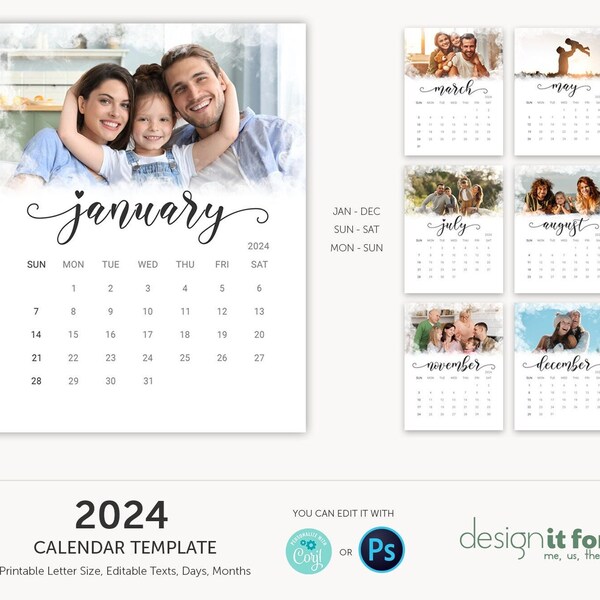 2024 Photo Calendar Template - Etsy