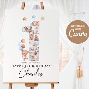 Happy 1st Birthday Photo Collage Template, First Birthday Number Photo ...