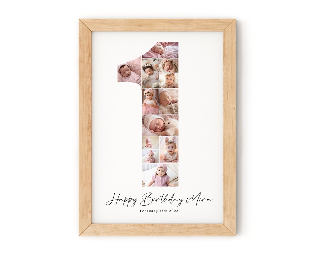 Birthday Number 1 Photo Collage, Birthday Gift, First Birthday Photo ...