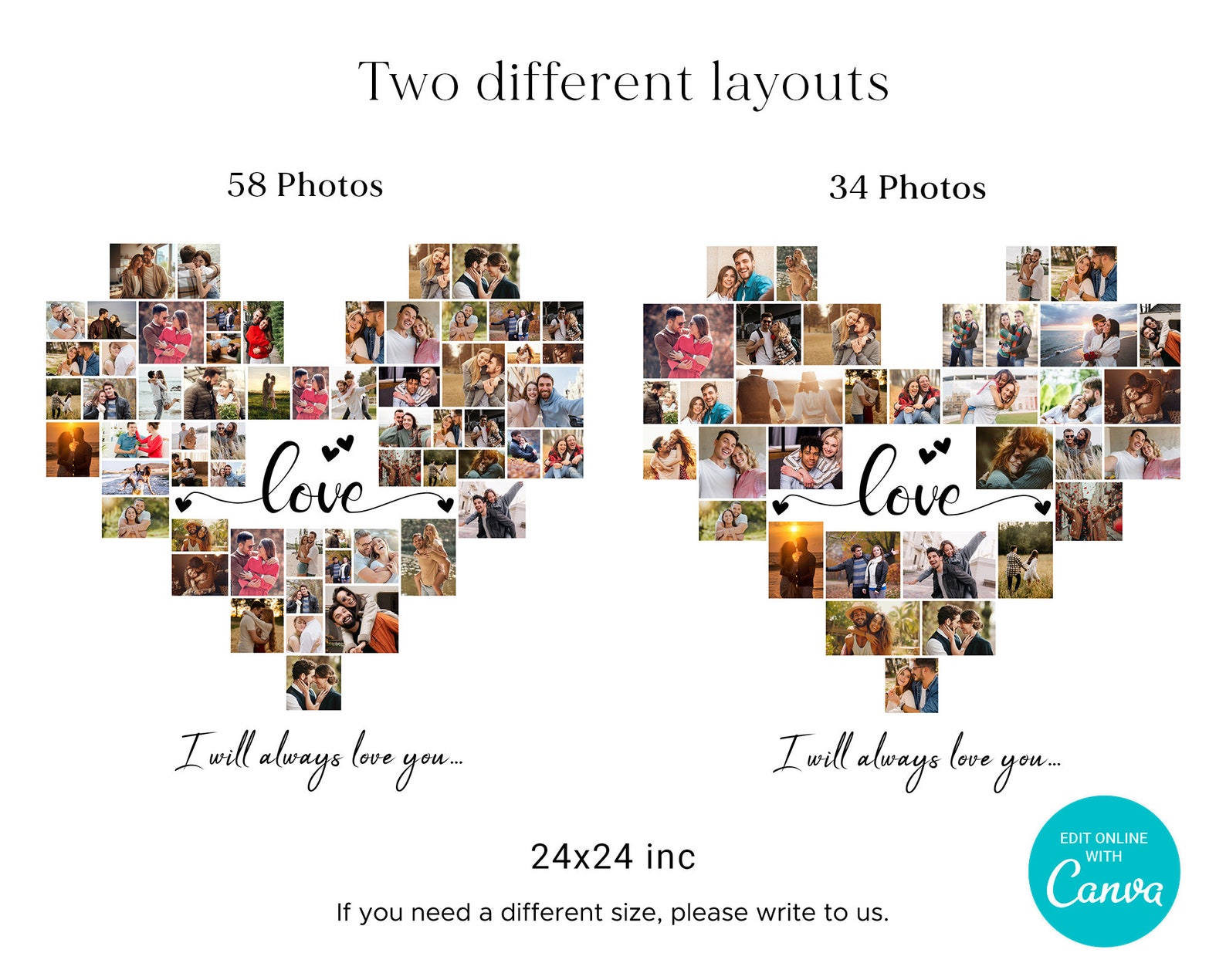 Love Heart Photo Collage Template, Birthday Heart Collage, Heart ...