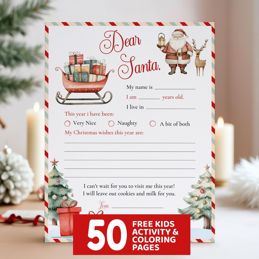 Editable Santa Letter Template Canva & PDF – Christmas Wish List for ...