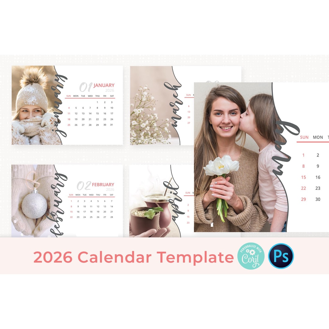 2026 Calendar Template, Desk Calendar, Photo Calendar, Printable ...