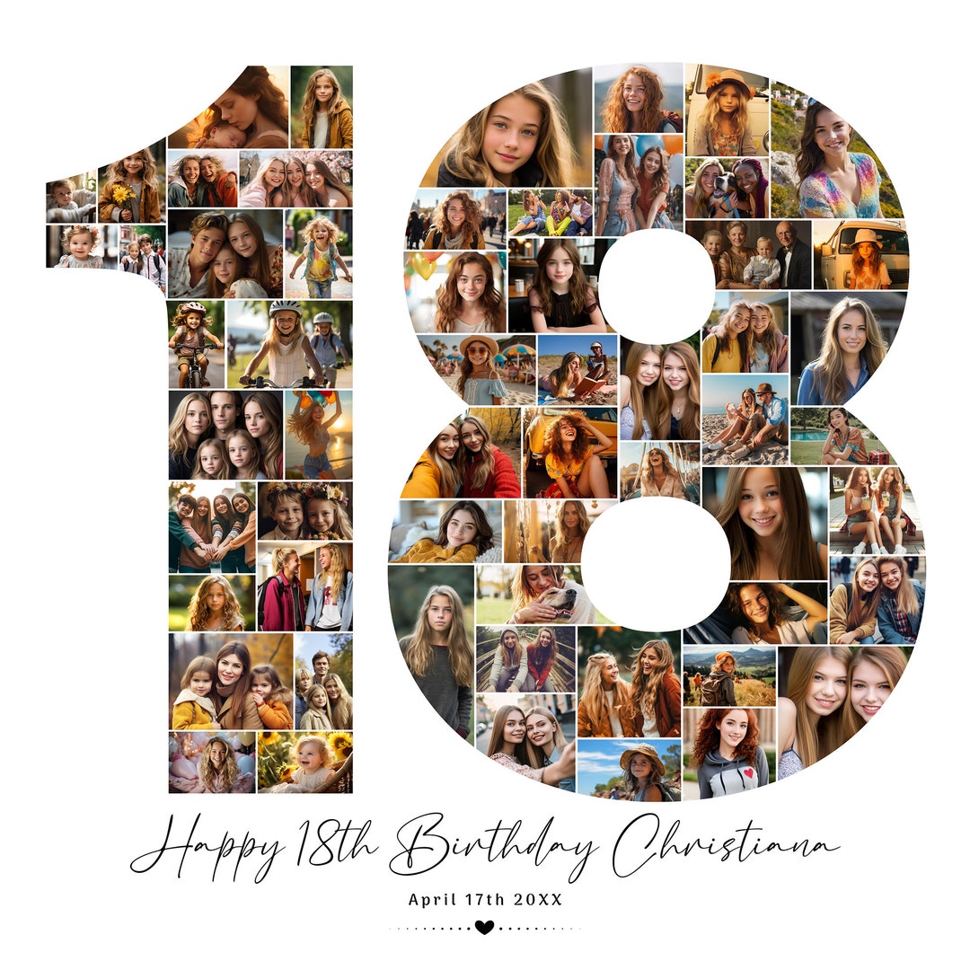 18th Birthday Photo Collage, 18th Birthday Gift, Birthday Number 18 ...
