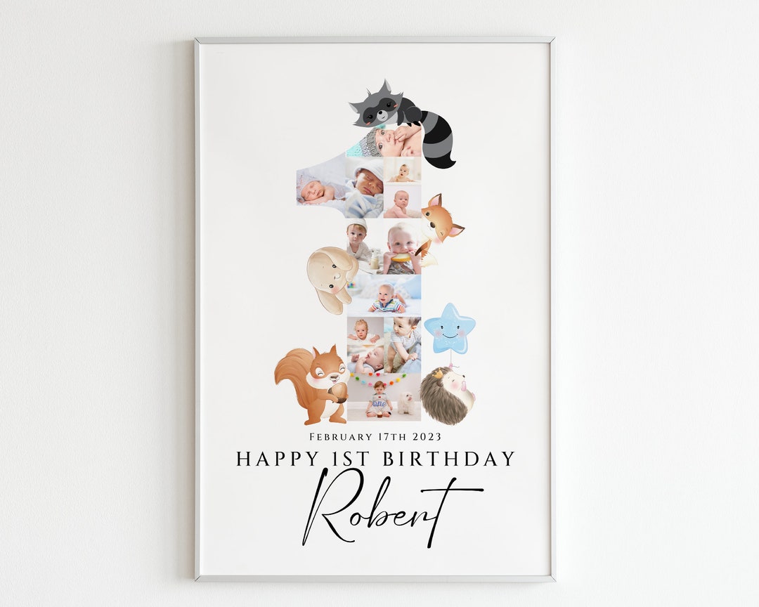 1st Birthday Woodland Animals Photo Collage Template, First Birthday ...