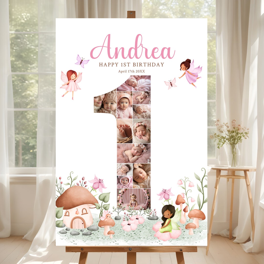 Fairy First Birthday Number Photo Collage, First Birthday Photo ...