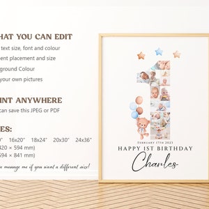 Happy 1st Birthday Photo Collage Template, First Birthday Number Photo ...