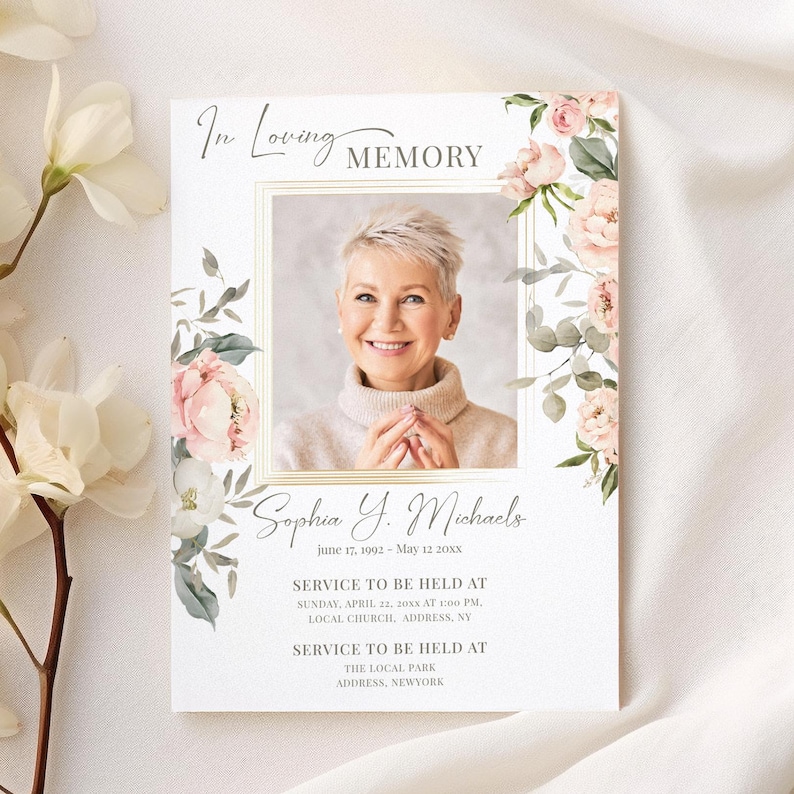 Rose Funeral Invitation Template, in Loving Memory, Funeral Invite ...
