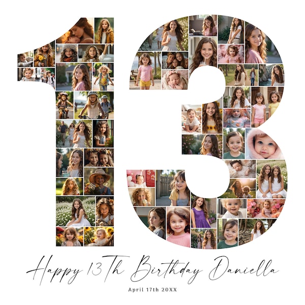 13th Birthday Number Collage - Etsy