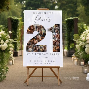 21st Birthday Welcome Sign Board, Editable and Printable Photo Collage ...