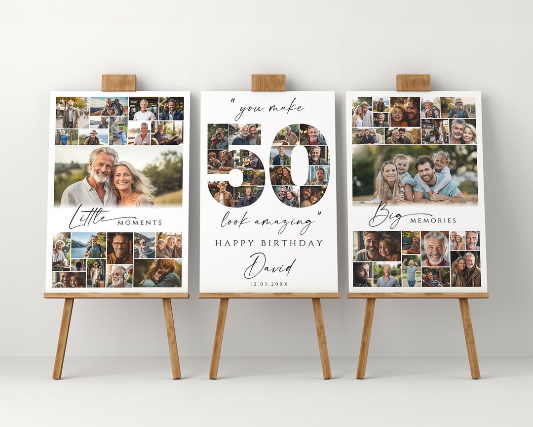 50th Birthday Photo Collage Poster Template Set, Customizable 50th ...