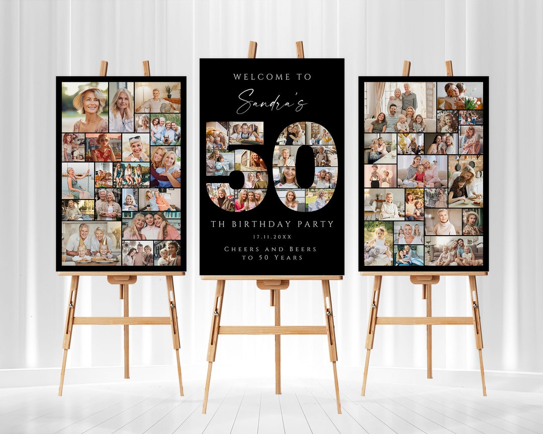 Black 50th Birthday Photo Collage Template Set, Look Who's 50 ...