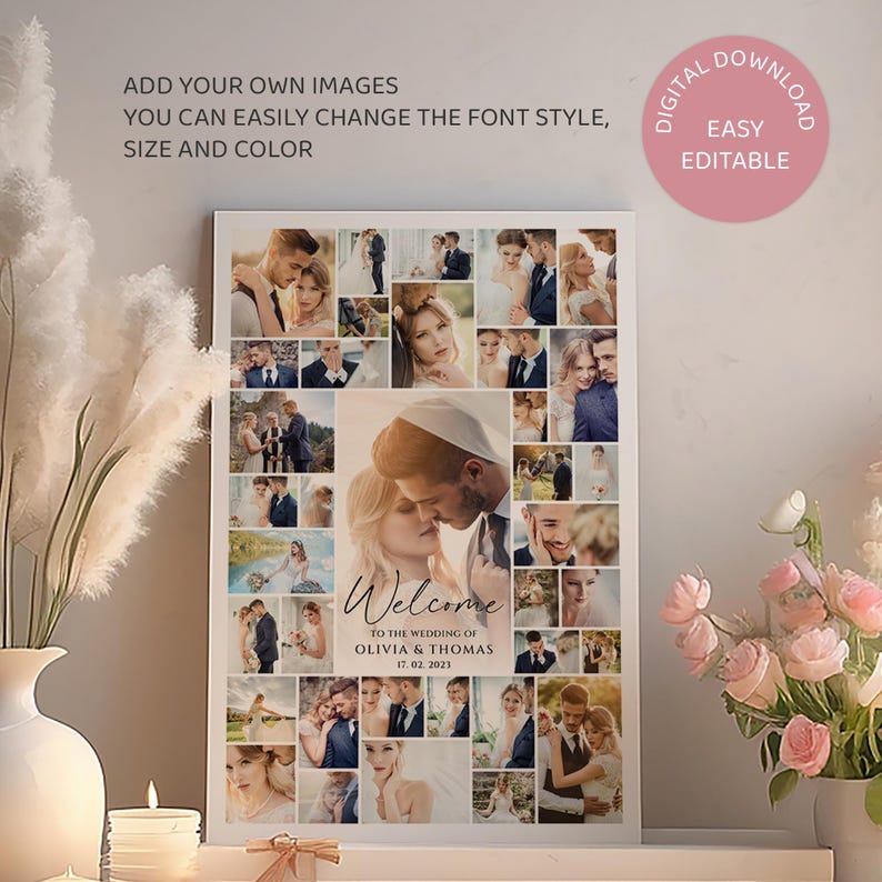 Wedding Welcome Sign Collage Template, Editable, Welcome to Our Wedding ...