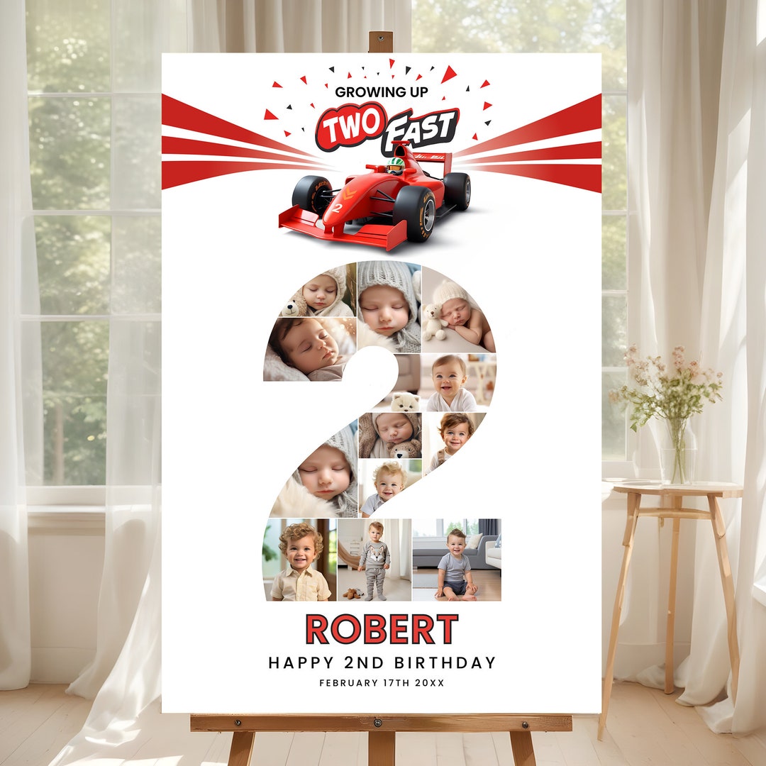 Two Fast 2nd Birthday Welcome Sign Poster, Race Car Second Birthday ...