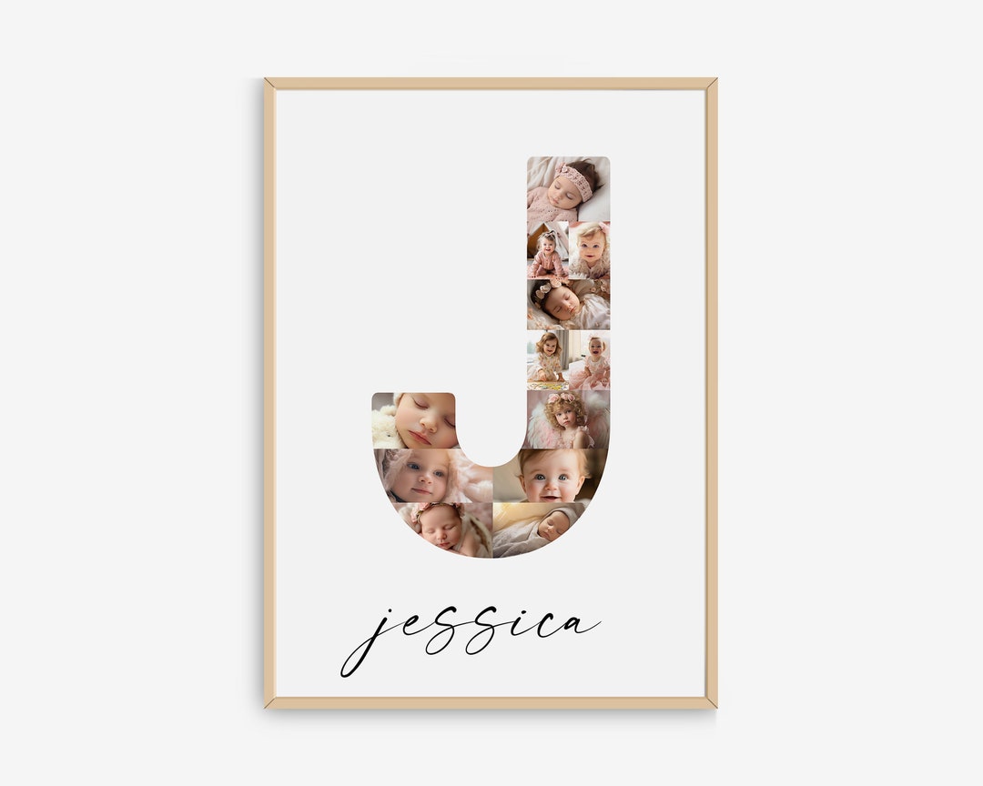 Letter J Photo Collage Template, Personalized Initial Name Print for ...