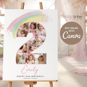 Rainbow Birthday Number 2 Photo Collage Template, Birthday Gift, Second ...