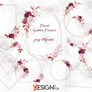 Floral Gold Frame Clipart, Rose Gold Frame Clip Art, Gold Polygonal ...