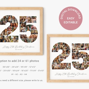 25th Birthday Photo Collage, 25th Birthday Gift, Birthday Number 25 ...