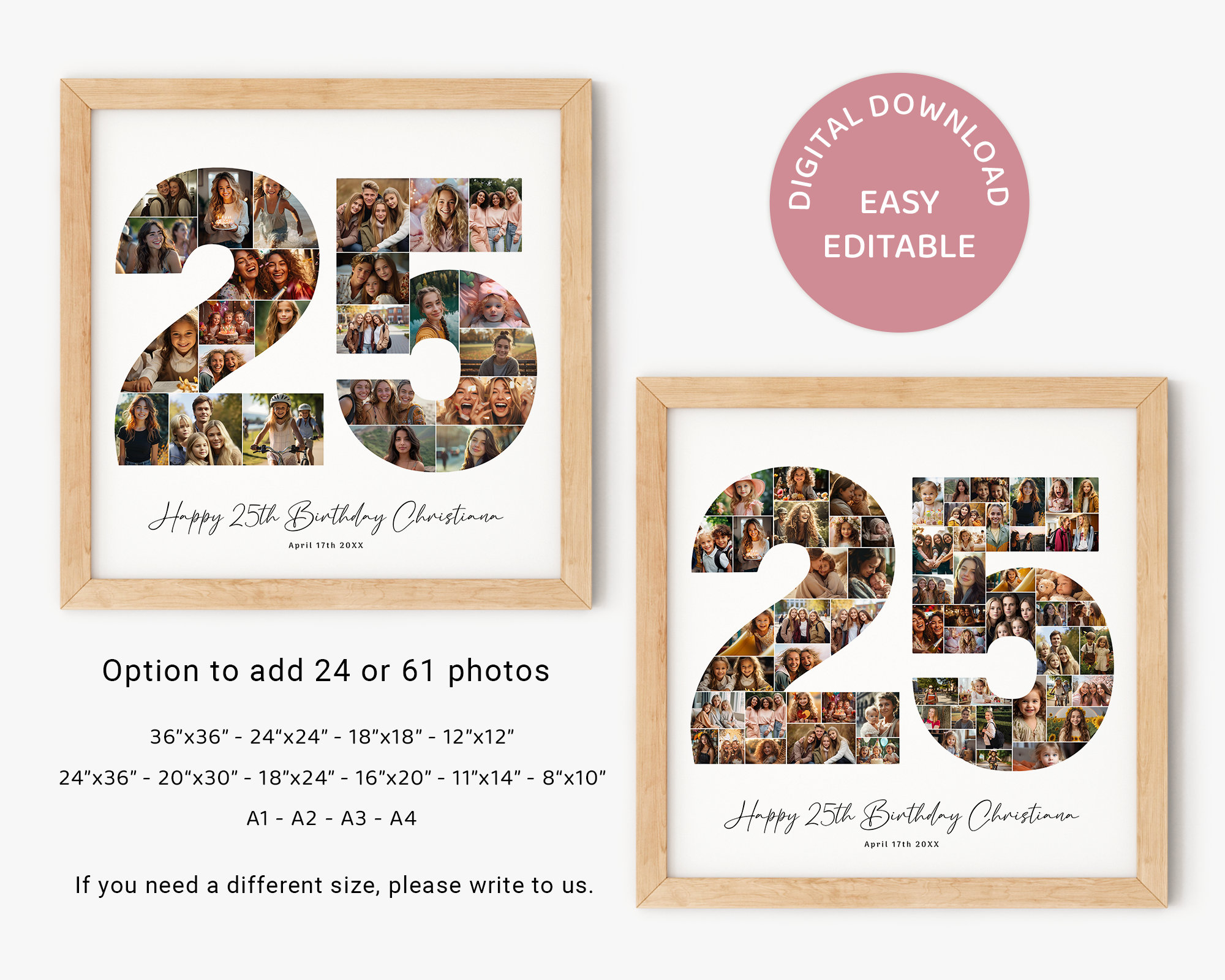 25th Birthday Photo Collage, 25th Birthday Gift, Birthday Number 25 ...