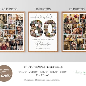 80th Birthday Photo Collage Template Set, Look Who's 80, Personalized ...