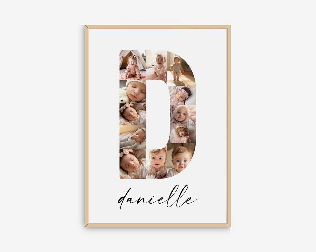 Letter D Photo Collage Template, Personalized Initial Name Print for ...