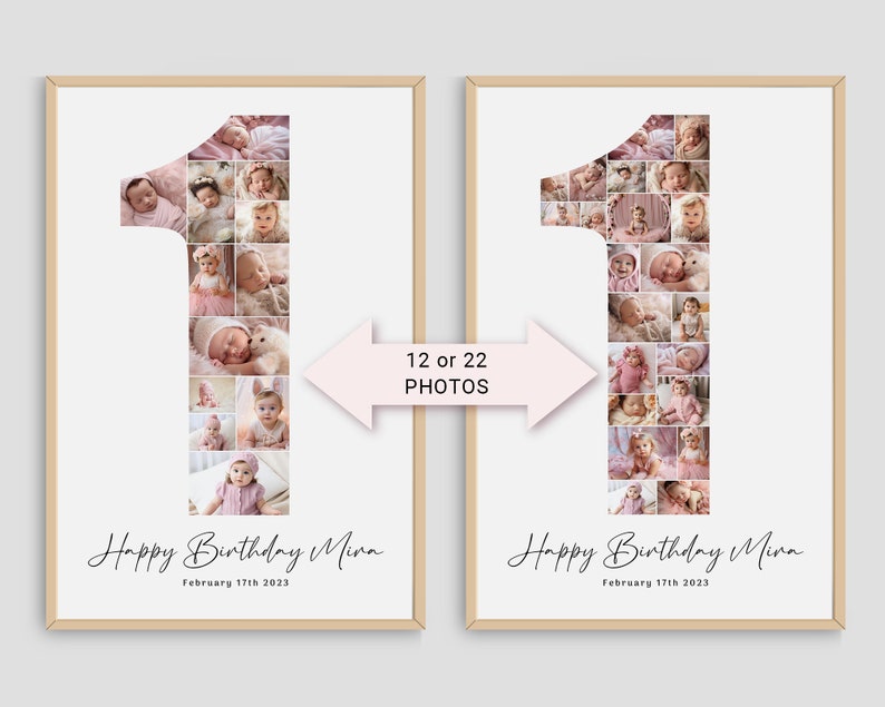 Birthday Number 1 Photo Collage, Birthday Gift, First Birthday Photo ...