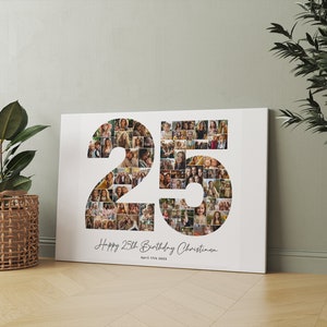 25th Birthday Photo Collage, 25th Birthday Gift, Birthday Number 25 ...