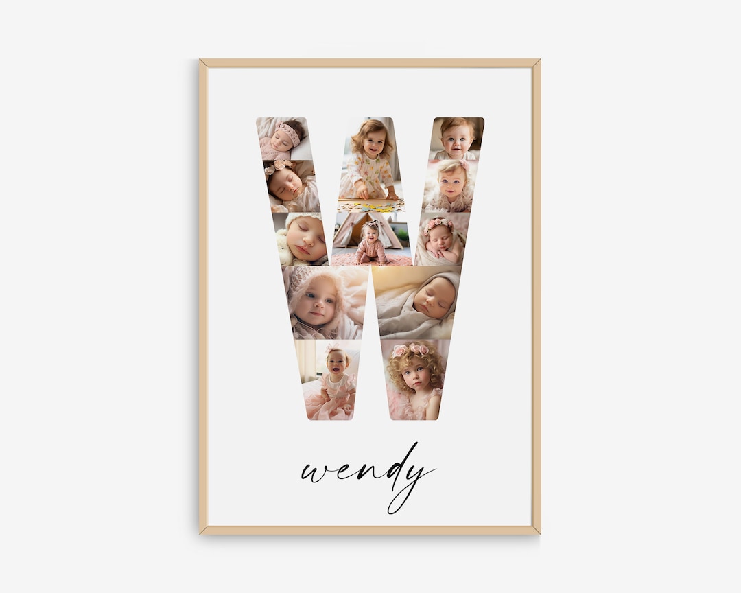 Letter W Photo Collage Template, Personalized Initial Name Print for ...