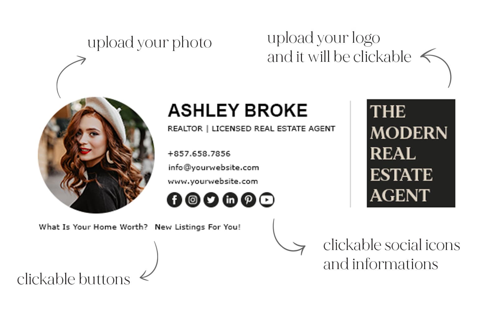 Realtor Email Signature Template, Real Estate Gmail Clickable E-mail ...