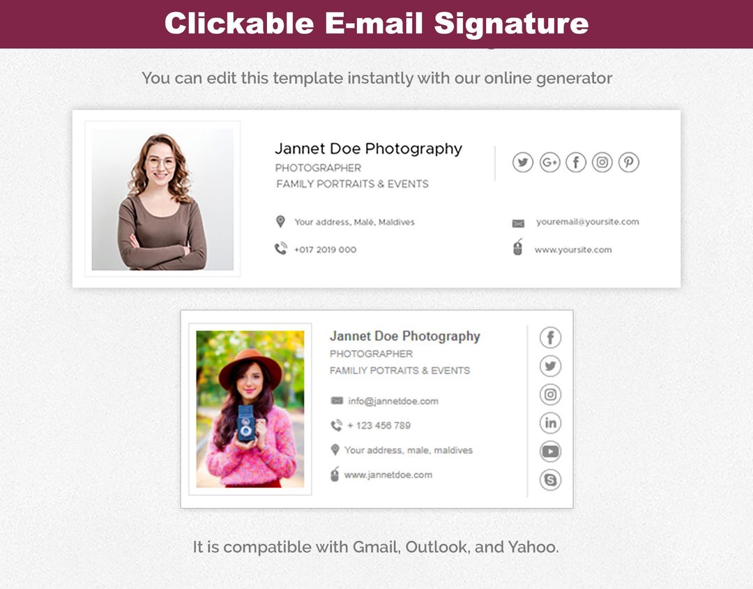 Clickable Email Signature Template, Gmail - Outlook - HTML - Canva ...