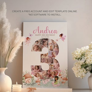 Fairy Milestone 3rd Birthday Sign, Third Birthday Number Photo Collage ...