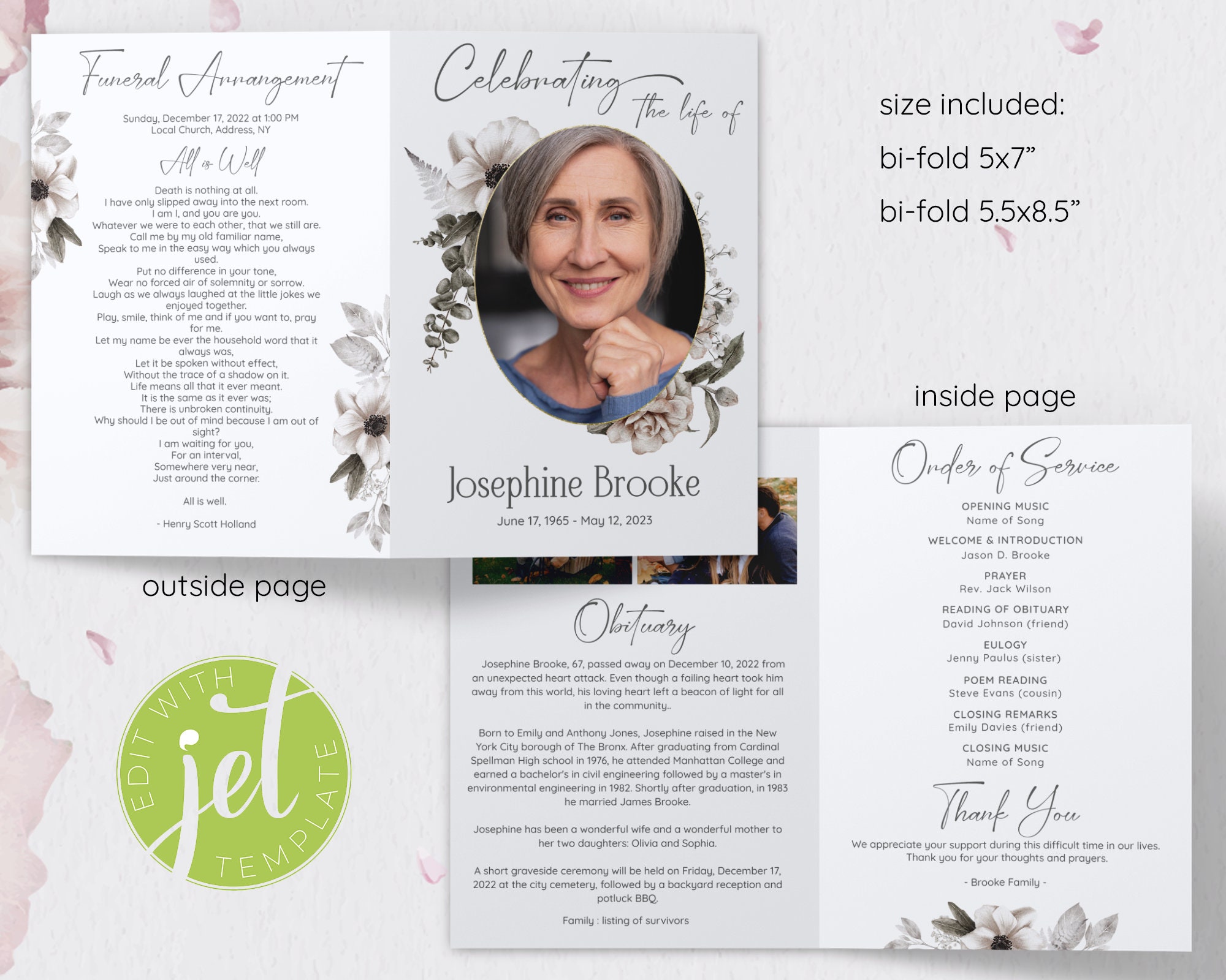 Funeral Program Template, Funeral Service Obituary Celebration of Life ...
